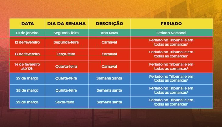 Tribunal de Justiça de Goiás - TJGO divulga Calendário de feriados e ...